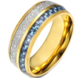 COI Gold Tone Tungsten Carbide Meteorite & Carbon Fiber Dome Court Ring ...