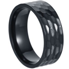 COI Tungsten Carbide Black/Gold Tone/Silver Hammered Pipe Cut Flat Ring ...